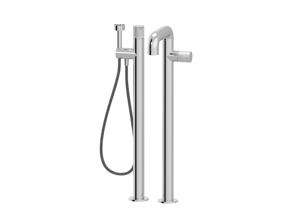 Progressive bath mixer, freestanding with 2 floor fixings, with 2 ...
